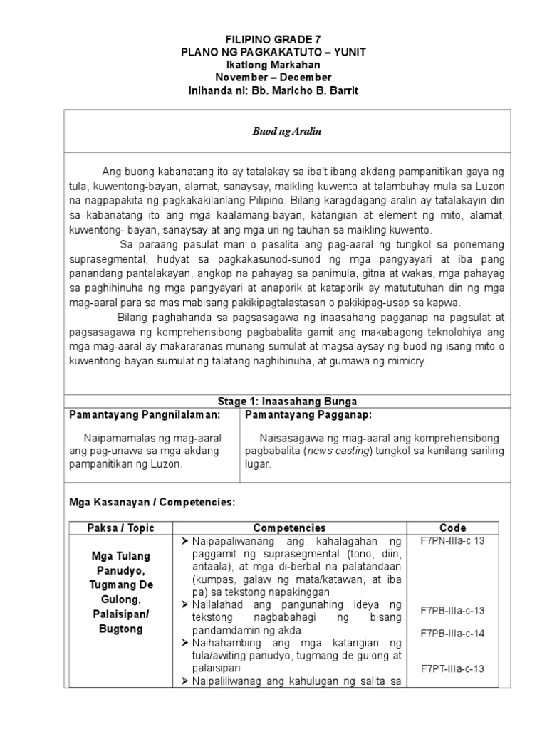 LP Filipino 7 Ikatlong Markahan | PDF