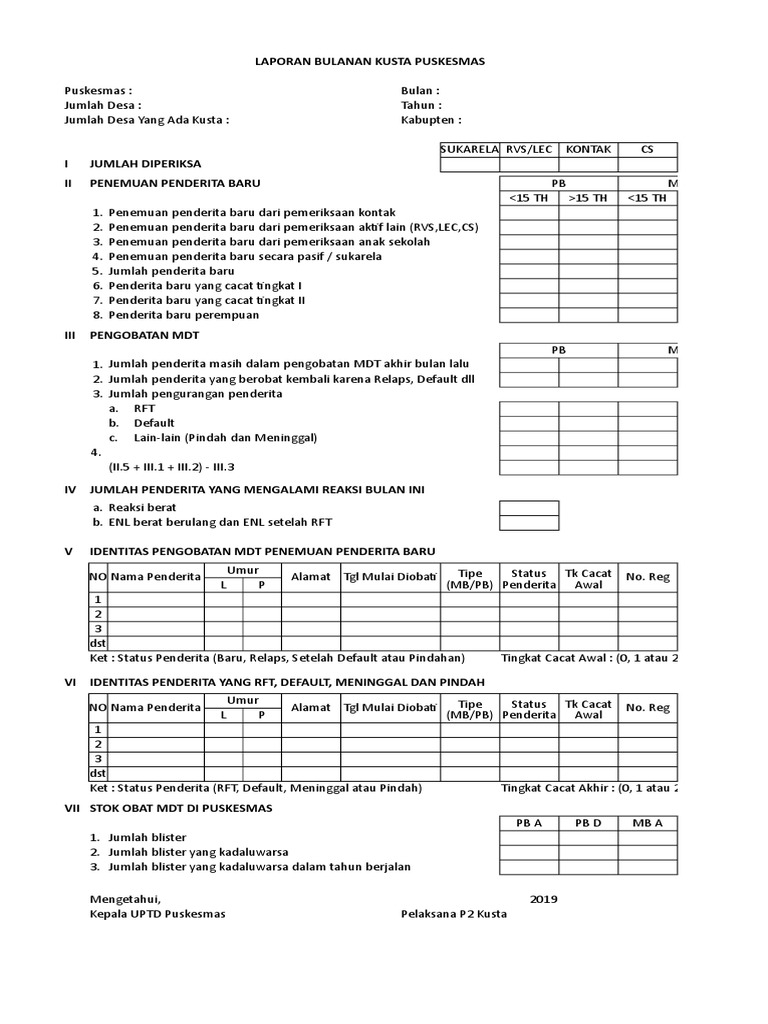 Form Laporan Kusta | PDF