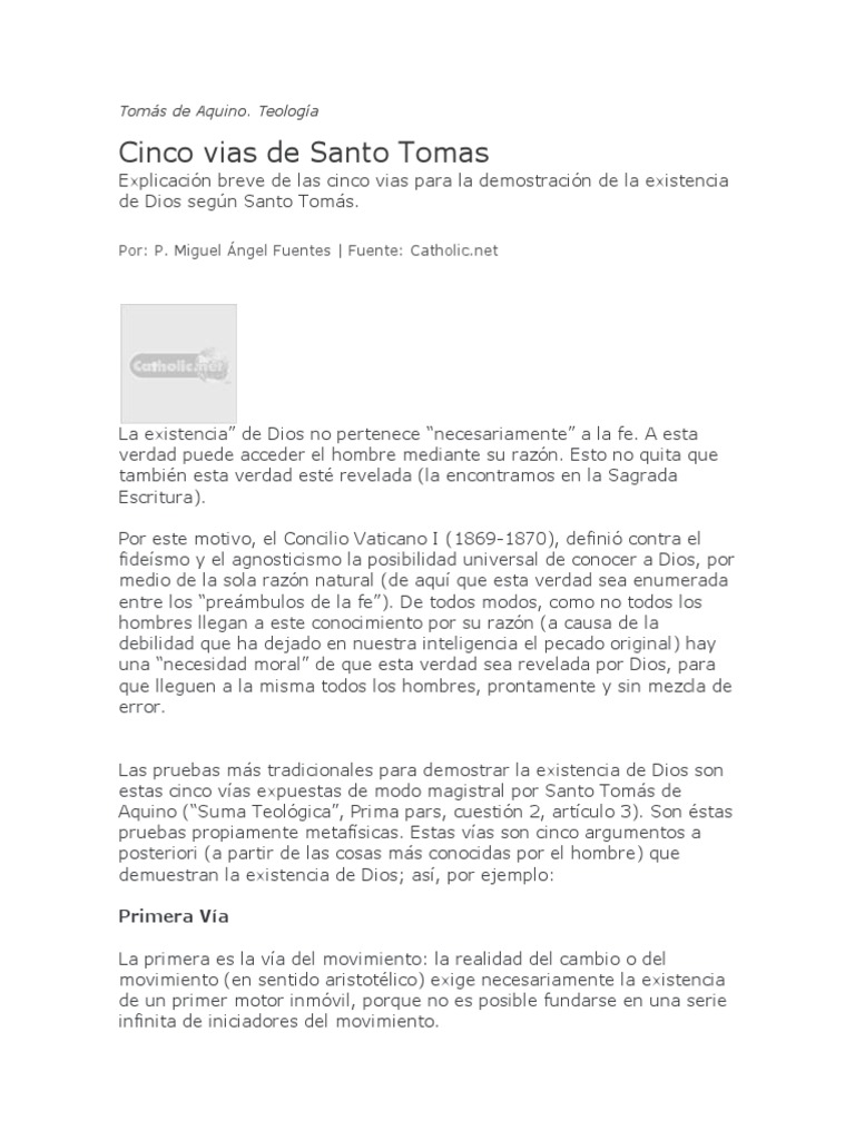Cinco Vias de Santo Tomas | PDF | Tomás de Aquino | Existencia de dios