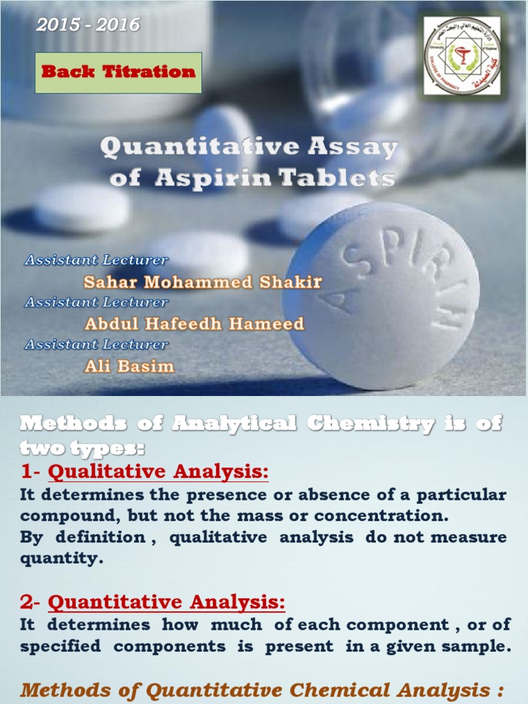 Assay of Aspirin Tablets PDF | PDF | Titration | Chemistry
