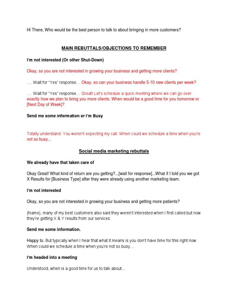 Main Rebuttals/Objections To Remember: I'm Not Interested (Or Other ...