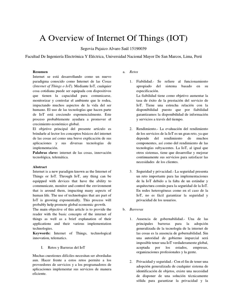Paper Iot | PDF | Internet de las Cosas | Ingeniería de confiabilidad