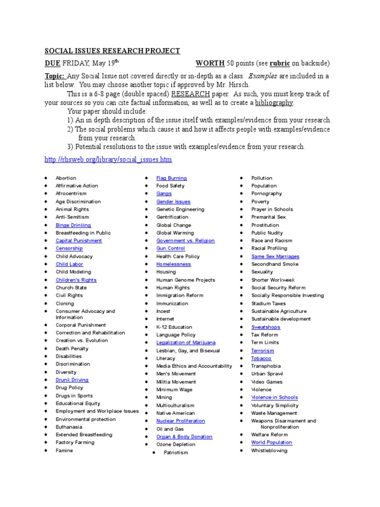 Social Issues Research Project Handout | PDF | Racism | Discrimination ...