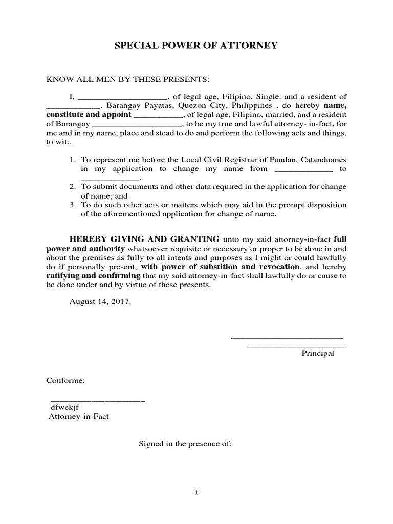 Spa Sample | PDF | Power Of Attorney | Notary Public