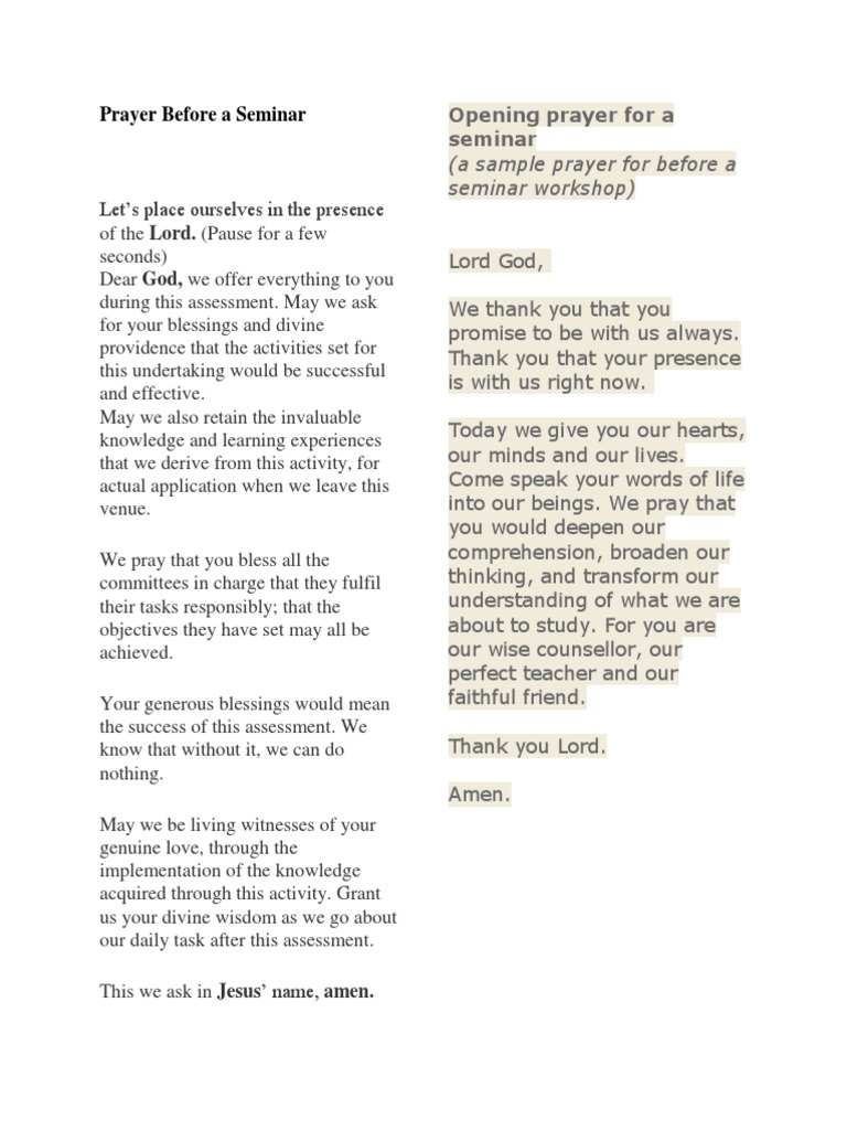 Prayer Before A Seminar | PDF