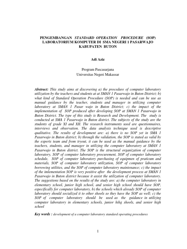Pengembangan Standard Operation Procedure (Sop) Laboratorium Komputer ...