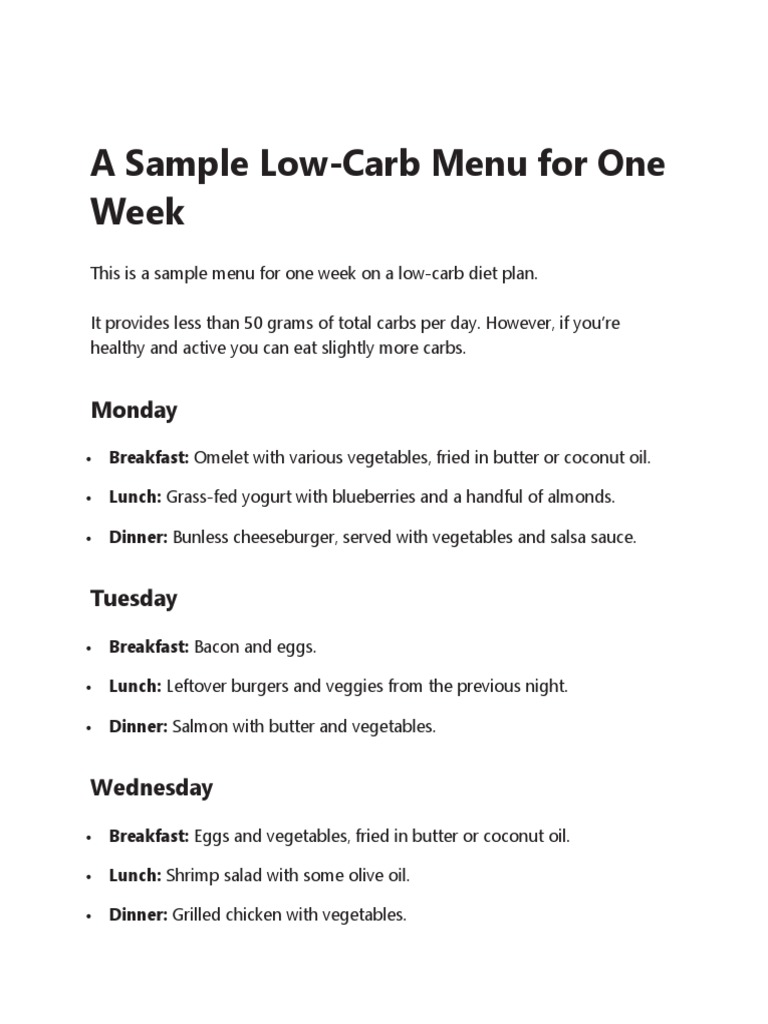 A Sample Low-Carb Menu For One Week: Monday | PDF