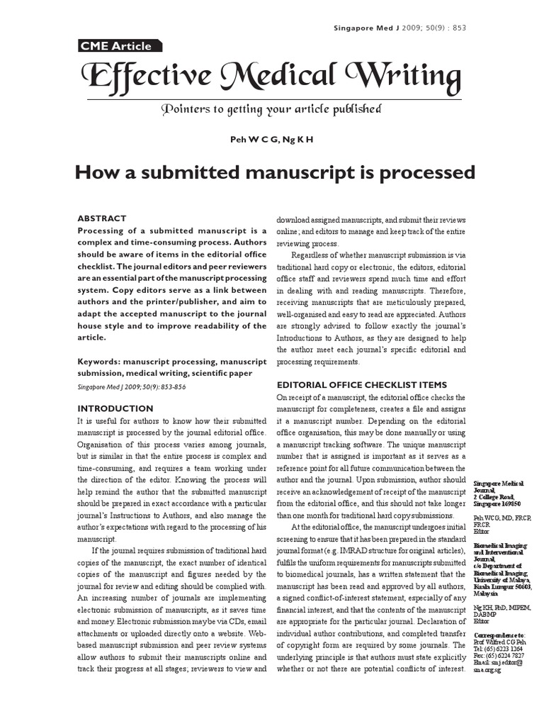 Effective Medical Writing: How A Submitted Manuscript Is Processed ...
