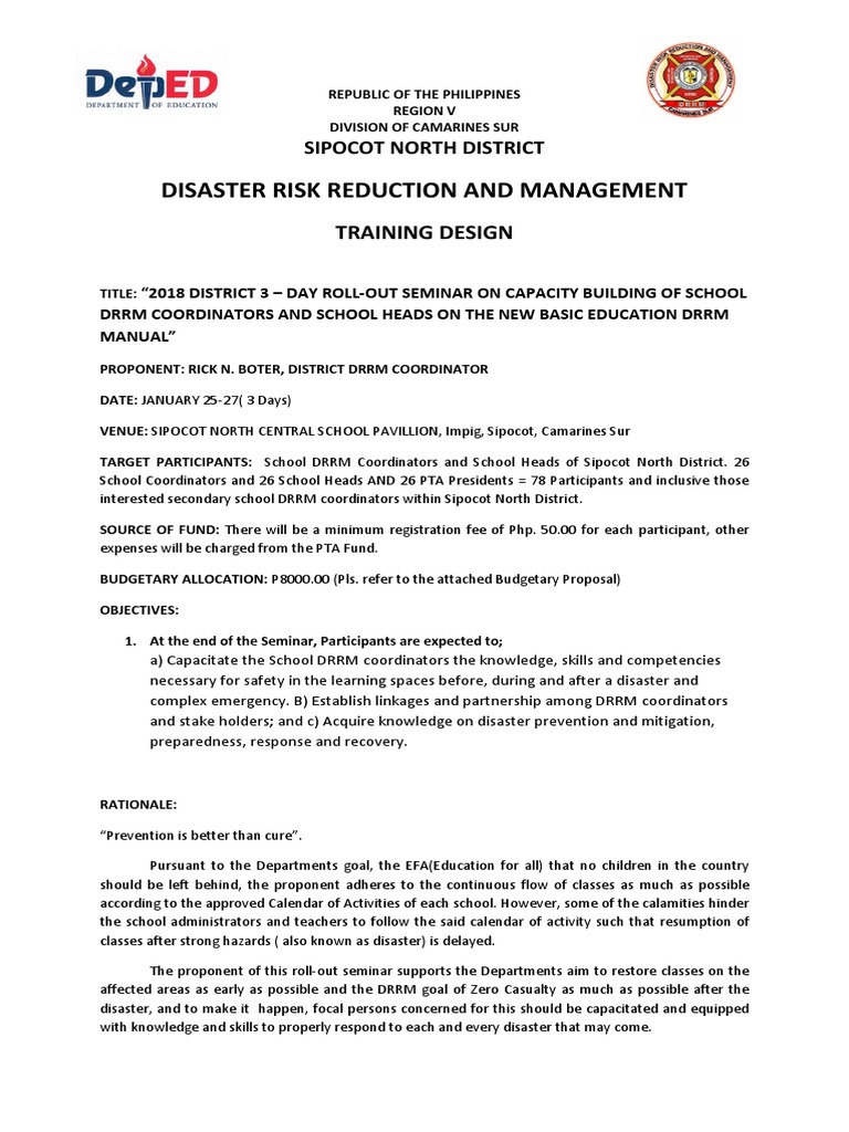 Training Desing On DDRRM Training 2017-Rick2 | PDF | Emergency ...
