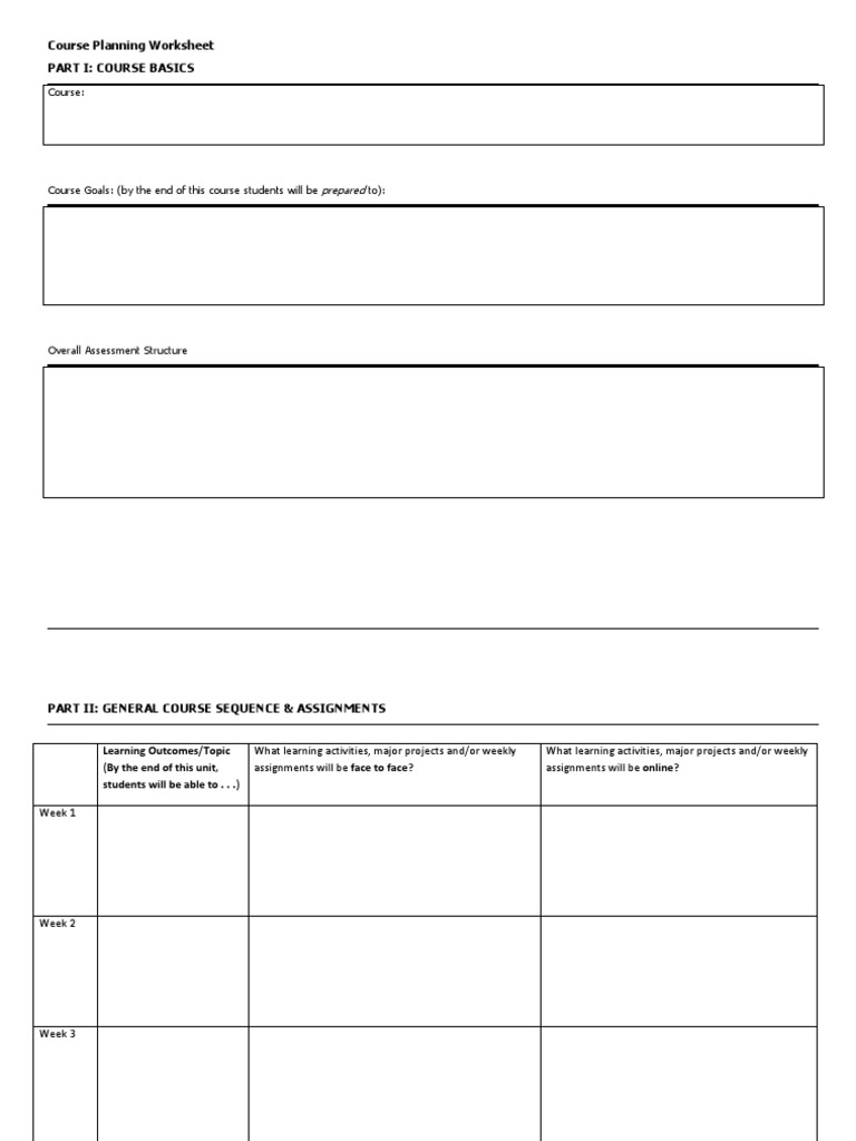 Course Planning Worksheet