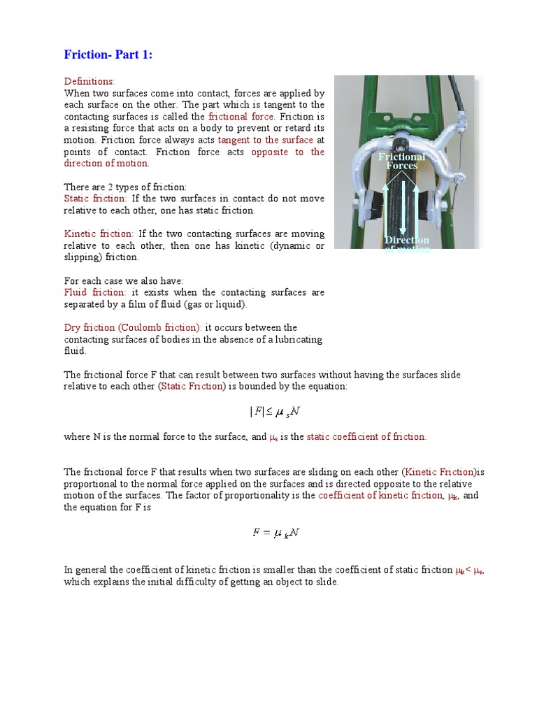 Friction-Part 1:: Frictional Forces Frictional Forces | PDF | Friction ...