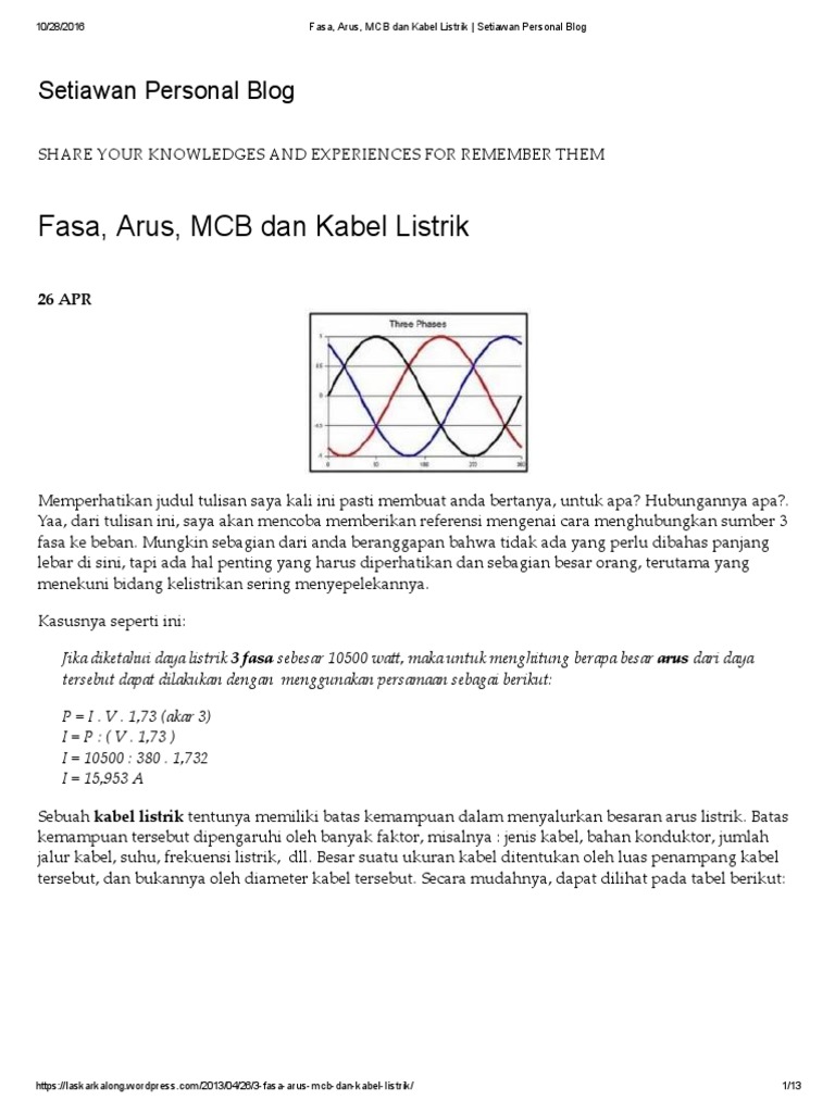 Fasa, Arus, MCB Dan Kabel Listrik Calculasi 3 Fase | PDF | Komputer