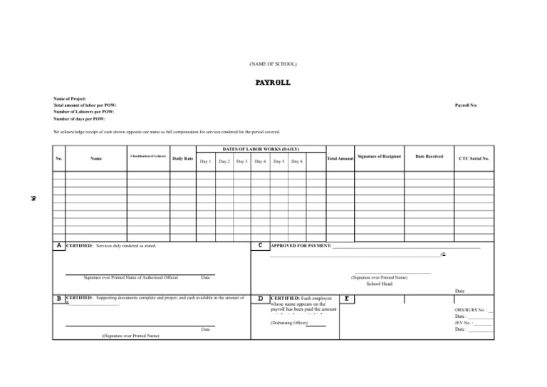 Labor Payroll Form Template | PDF | Employee Relations | Government