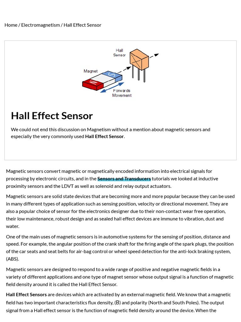 Hall Effect Sensor: Sensors and Transducers | PDF | Magnetic Field ...