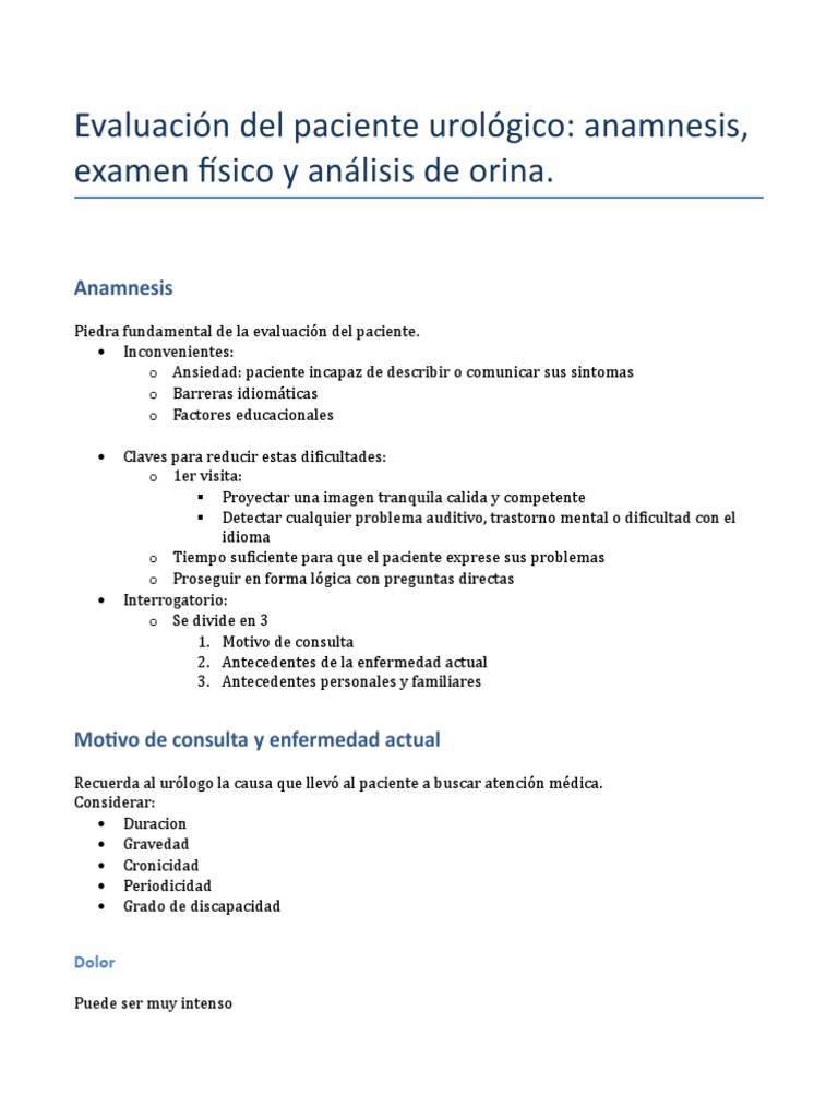 Evaluacio N Del Paciente Urolo Gico | PDF | Sistema urinario | Urología