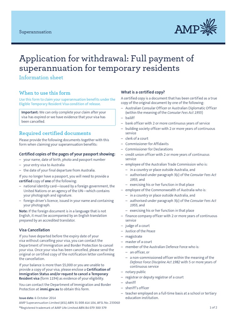 Application For Withdrawal: Full Payment of Superannuation For ...