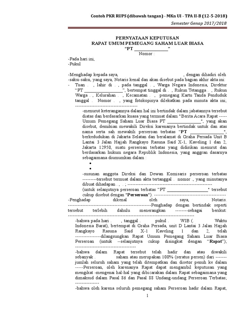 Contoh PKR PT PRIMA NIAGA UTAMA | PDF