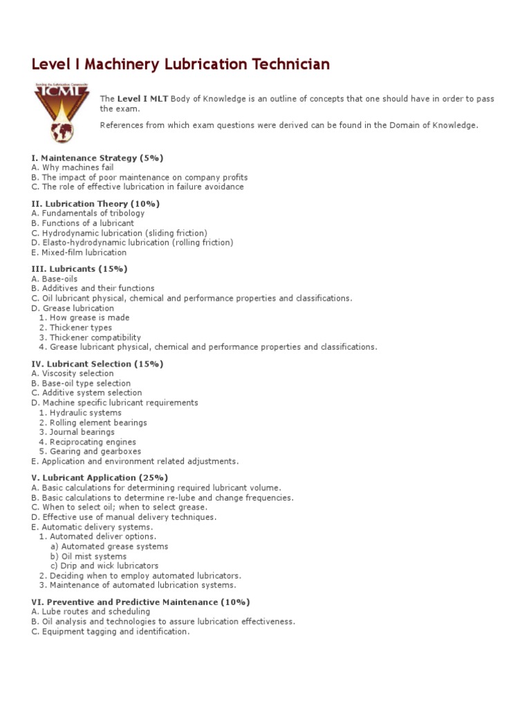Level I Machinery Lubrication Technician (Body of Knowledge) PDF | PDF ...