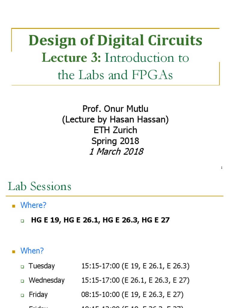 Design of Digital Circuits: Introduction To The Labs and Fpgas ...