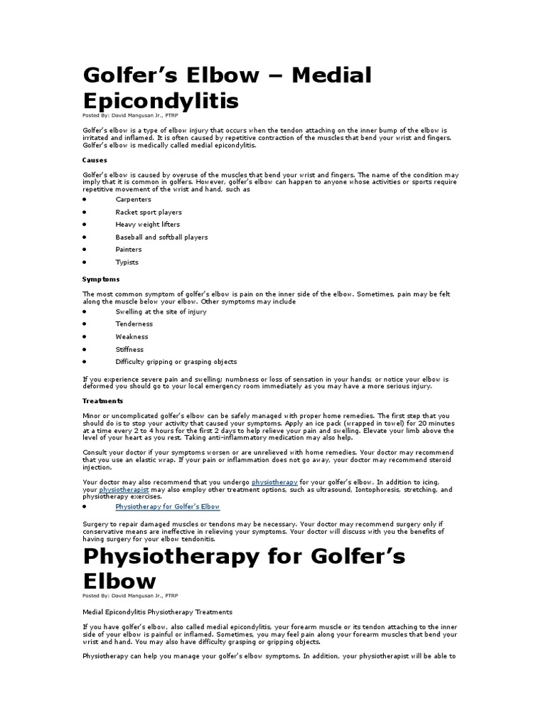 Golfer Elbow | Download Free PDF | Elbow | Physical Therapy