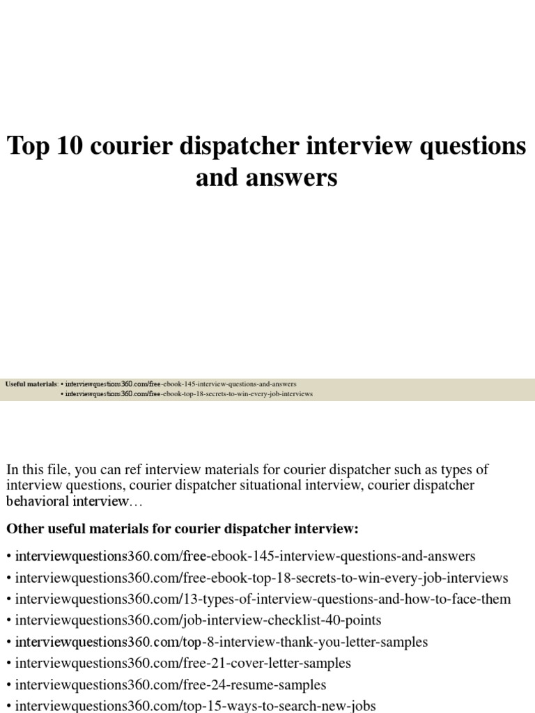 Top 10 Courier Dispatcher Interview Questions and Answers | PDF ...