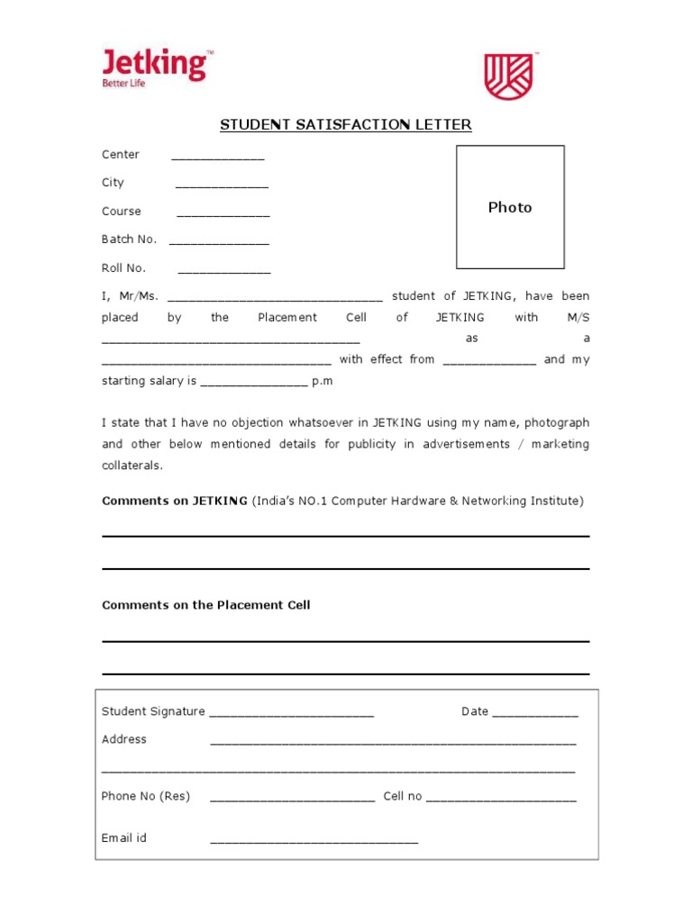 Student Satisfaction Letter: Comments On JETKING (India's NO.1 Computer ...