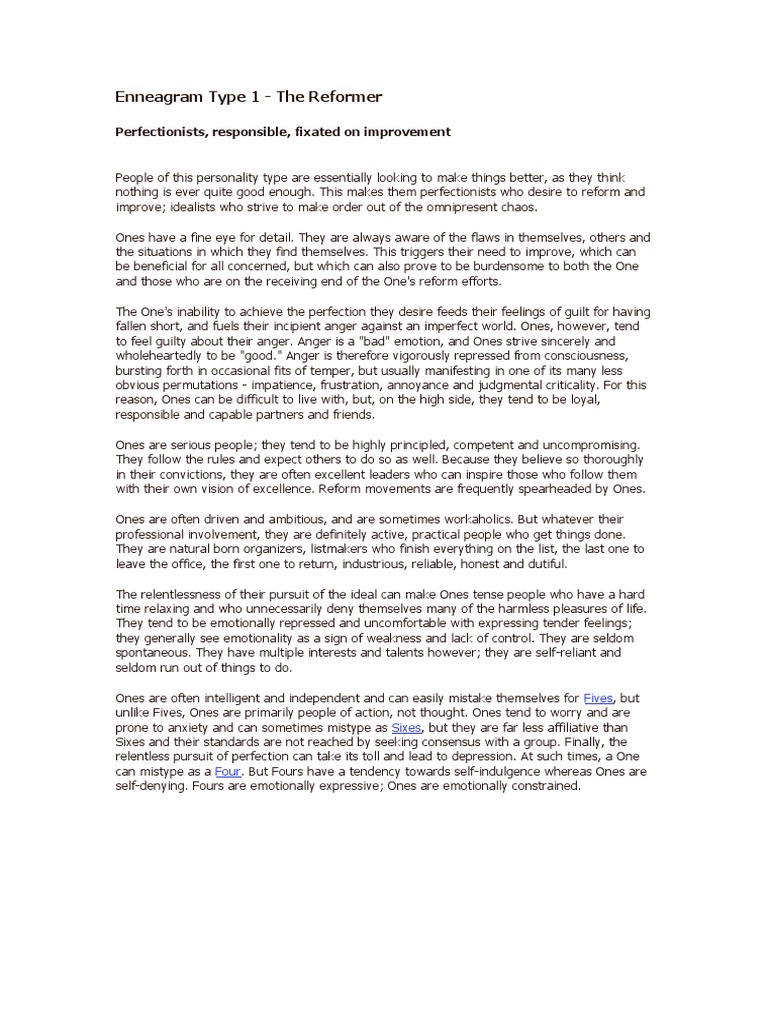 Enneagram Type 1 - The Reformer: Perfectionists, Responsible, Fixated ...