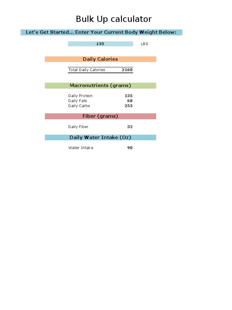 Bulk Up Calculator: Let's Get Started... Enter Your Current Body Weight ...