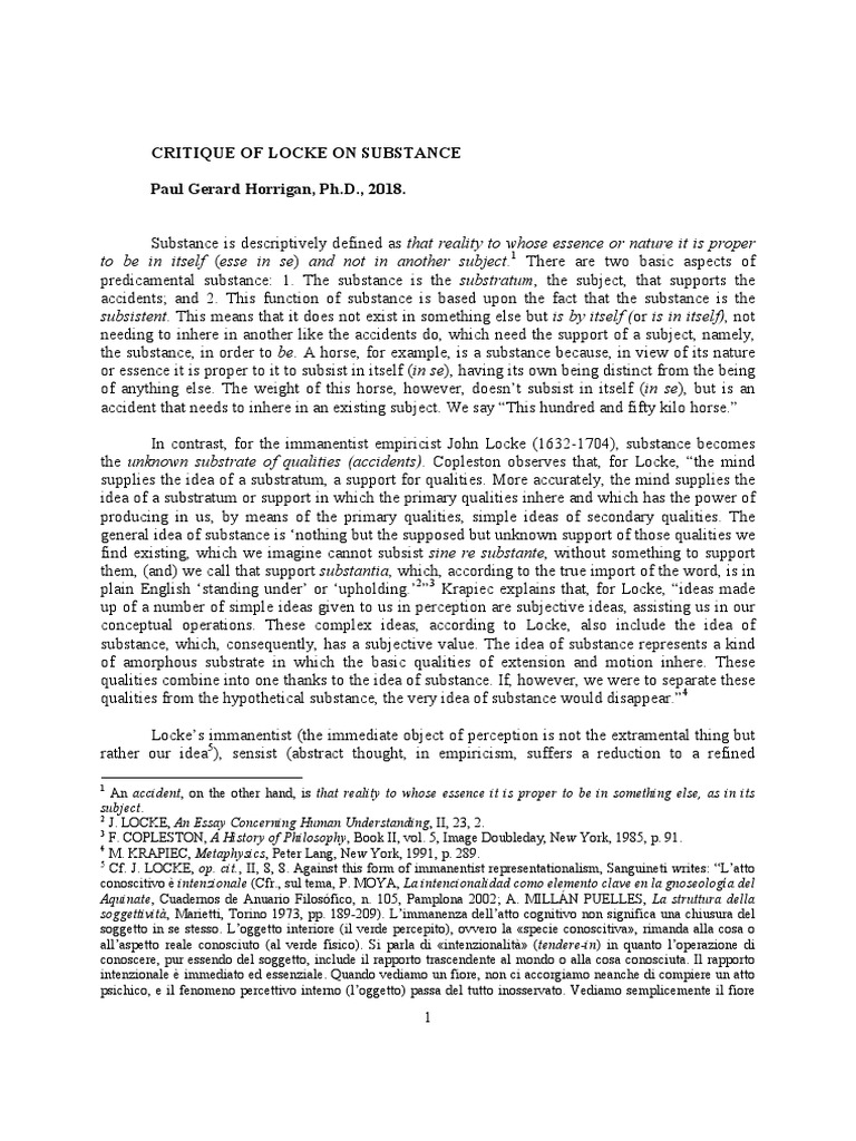 Critique of Locke On Substance | PDF | Substance Theory | Empiricism