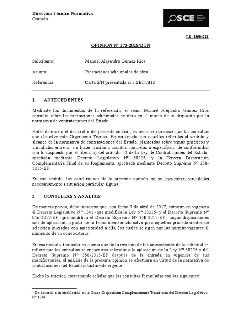 Informe Tecnico Deductivo de Obra N 01 PAMPAS | PDF | Regulación | Estado (política)