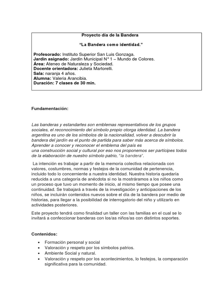Proyecto Día de la Bandera Nivel Inicial | PDF | Sociedad | Los símbolos