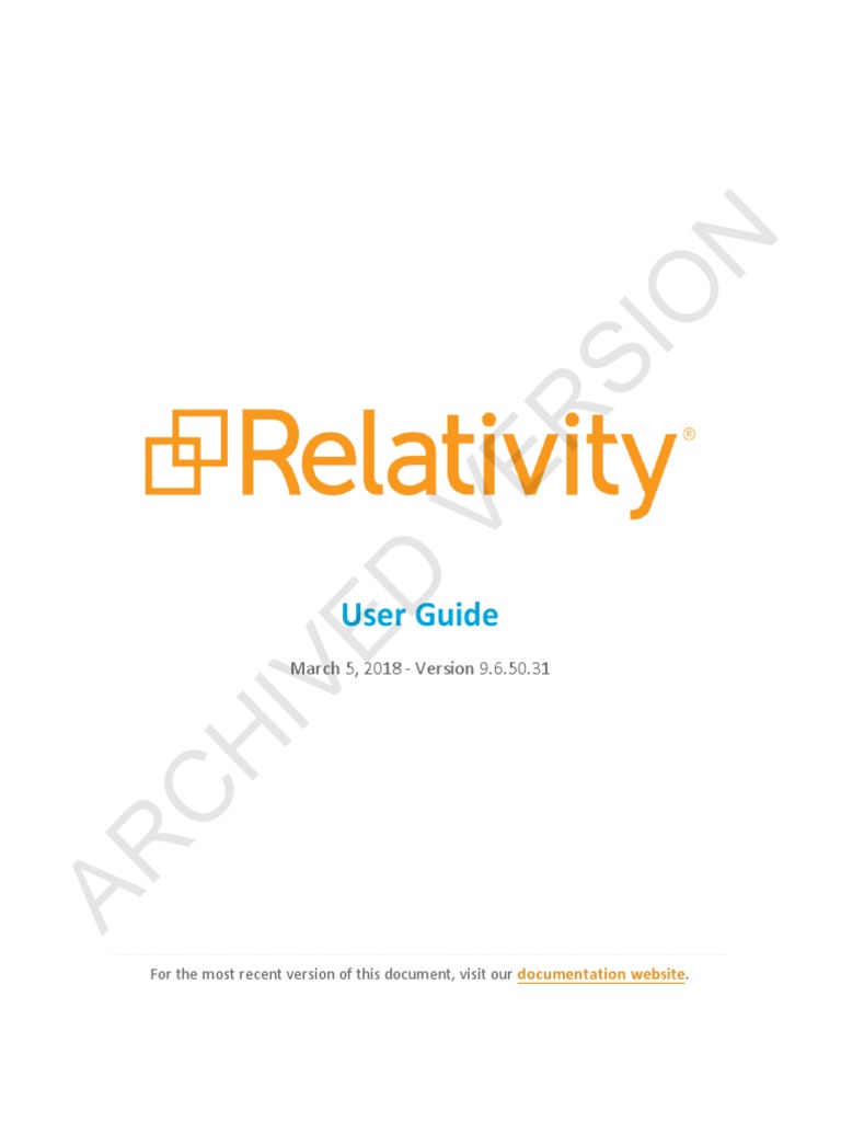 Relativity - User Guide - 9.6.50.31 PDF | PDF | Login | Tab (Gui)