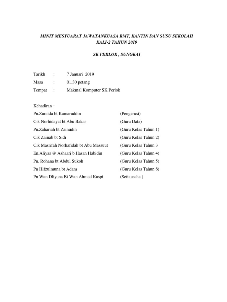 Minit Mesyuarat RMT Kali Ke 2 | PDF