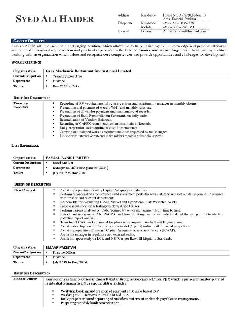 Syed Ali Haider Resume Updated | PDF | Basel Iii | Banks