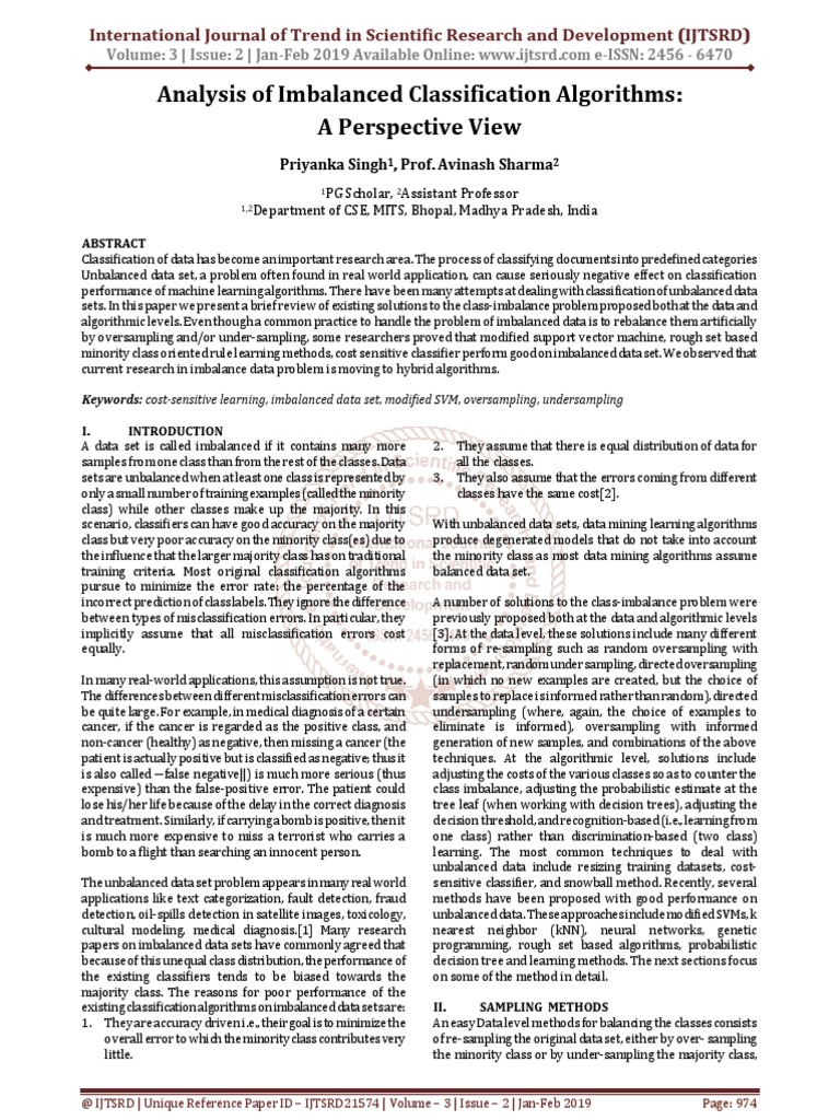 Analysis of Imbalanced Classification Algorithms A Perspective View | Download Free PDF ...
