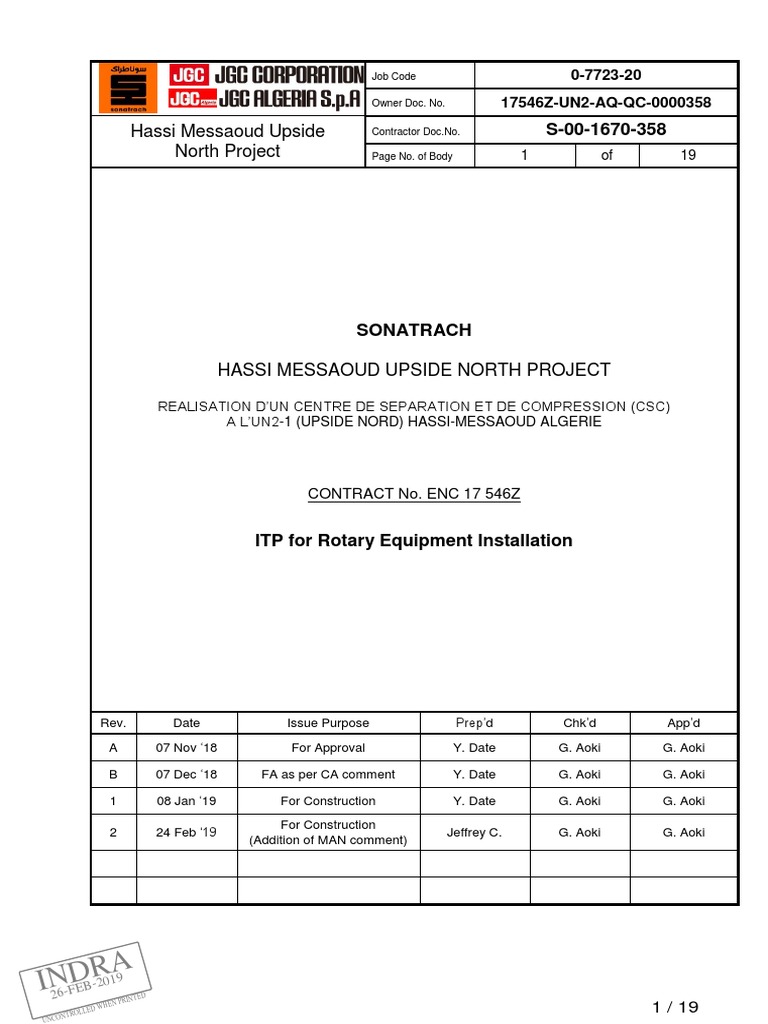 Itp For Rotqting Euipe Ent | PDF | General Contractor | Specification (Technical Standard)
