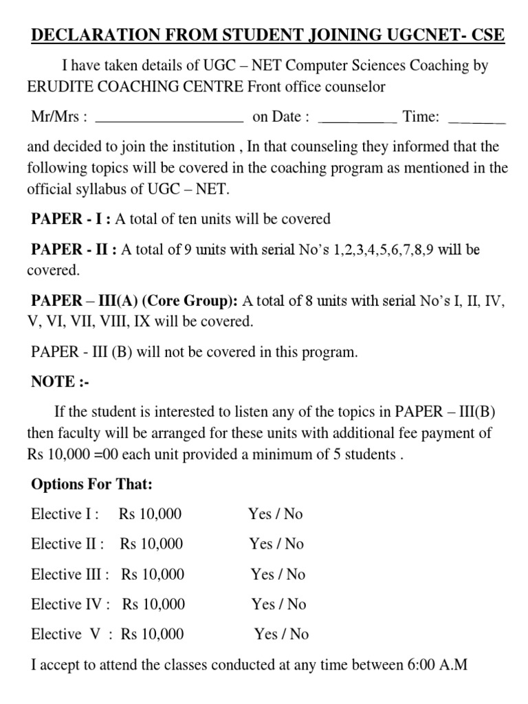 Declaration From Student Joining Ugcnet-Cse | PDF | Career & Growth ...