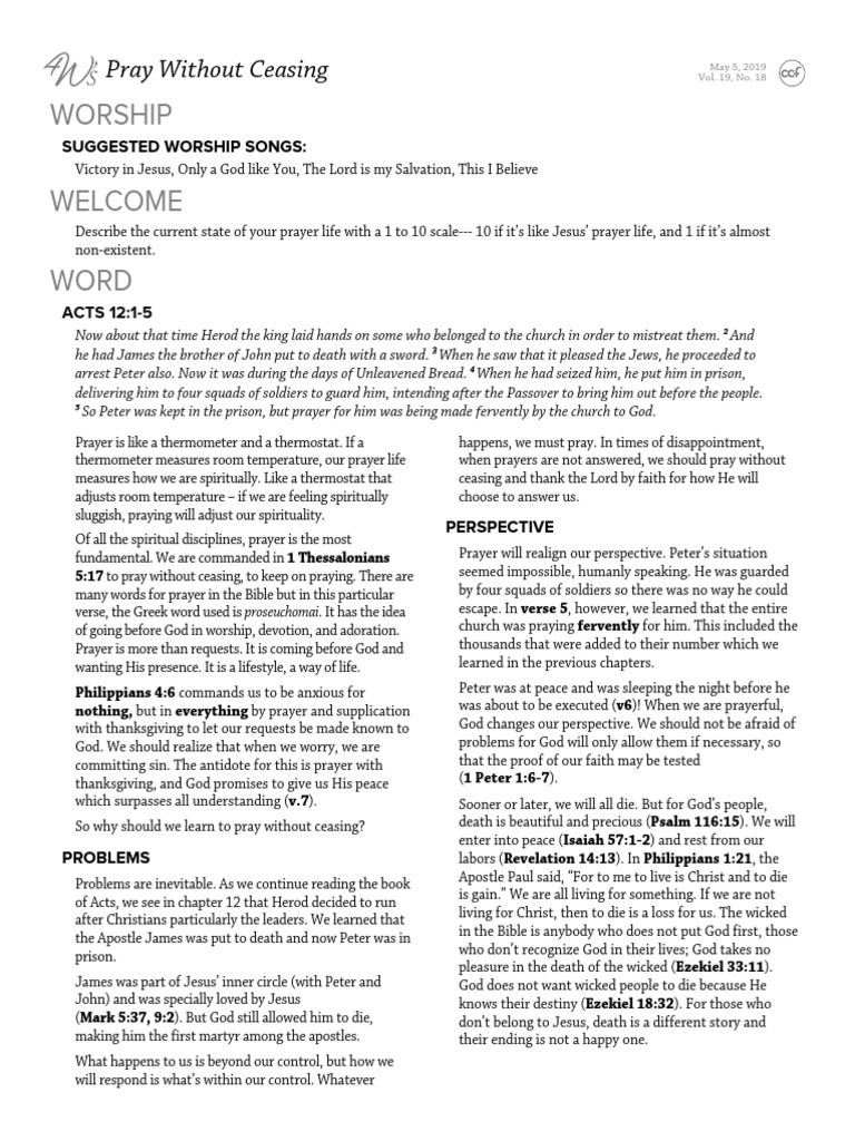 2019.05.04 Pray Without Ceasing | PDF | Prayer | Saint Peter