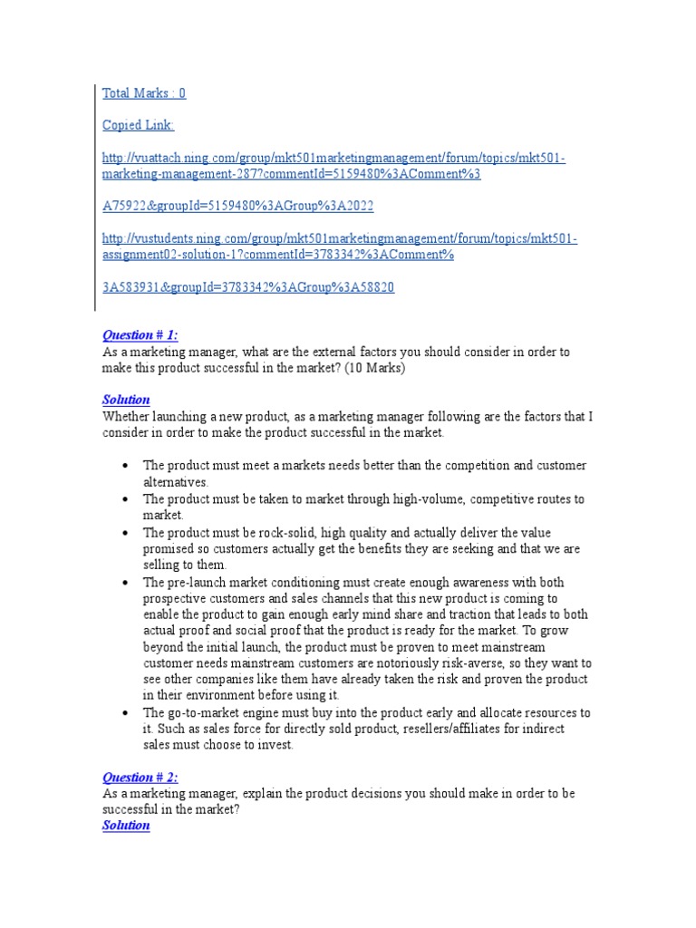 Spring 2011 - MKT501 - 2 - BC060400865 | PDF | Marketing | Sales