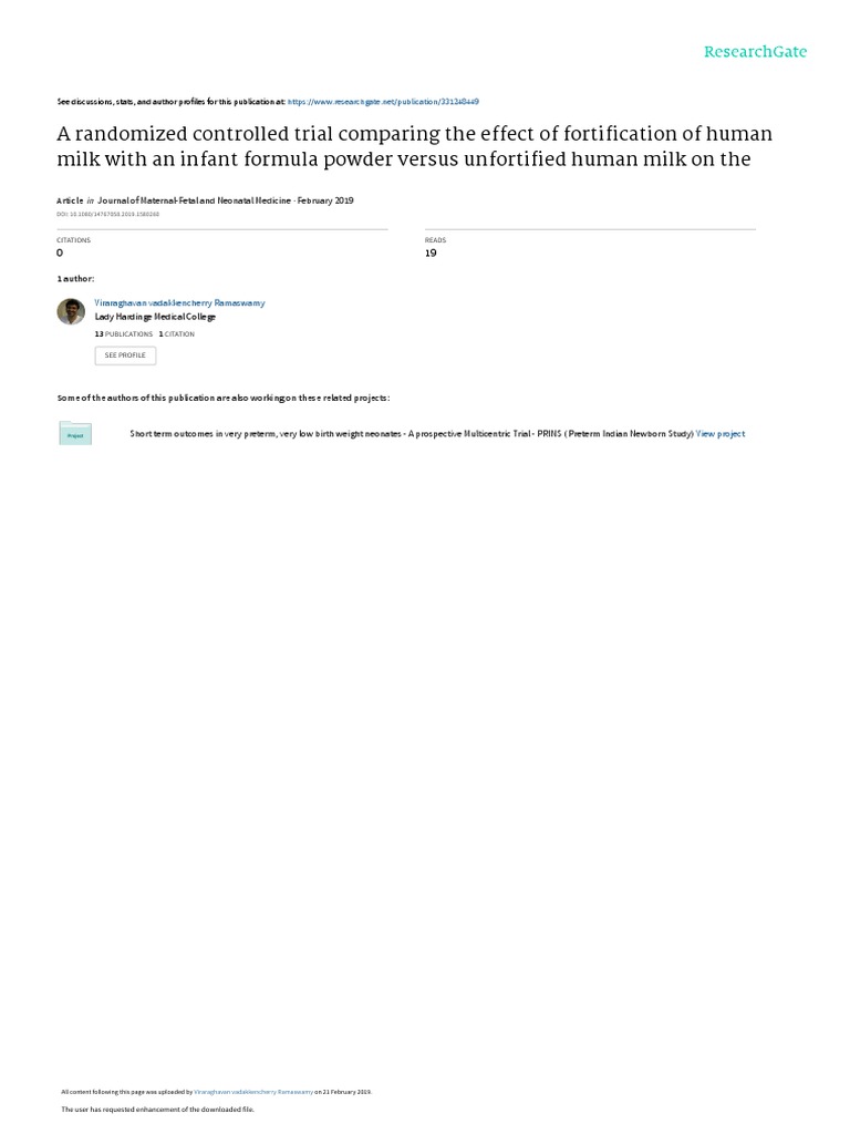 A Randomized Controlled Trial Comparing The Effect of Fortification of ...