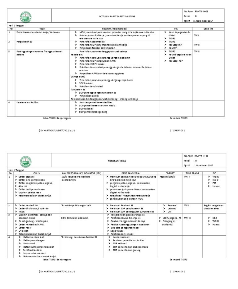 Notulen Rapat Safety Meeting & Proker | PDF