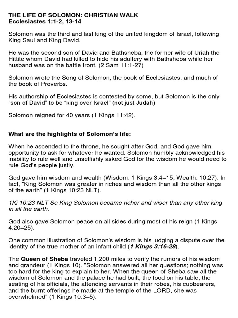 The Life of Solomon | PDF | Solomons | Books Of Kings