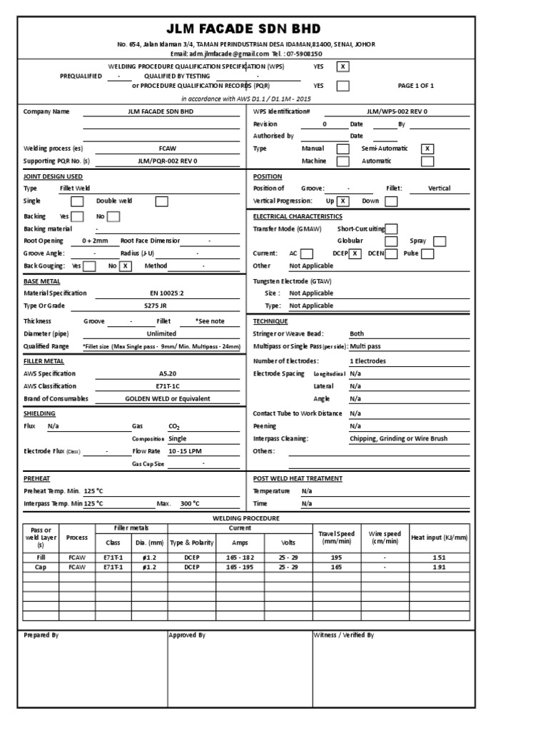 Wps Fillet Aws Pdf Welding Construction