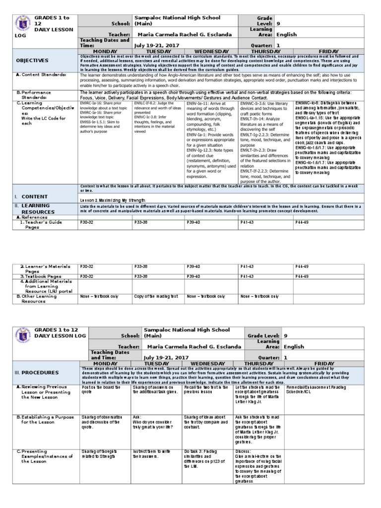 356260912-DLL-1st-Quarter-English-9.docx | Learning | Teachers