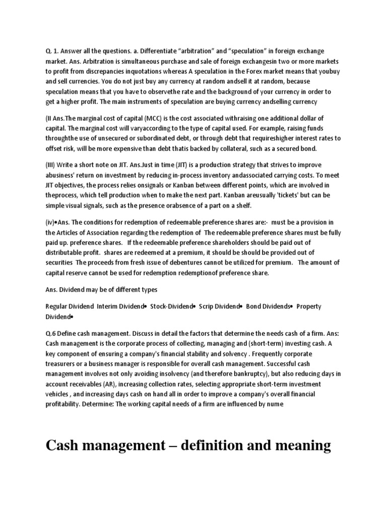 Cash Management - Definition and Factors Determining Cash Needs | PDF ...