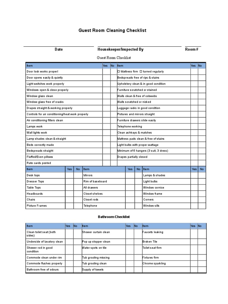 31d-Guest Room Cleaning Checklist | PDF | Bathroom | Curtain