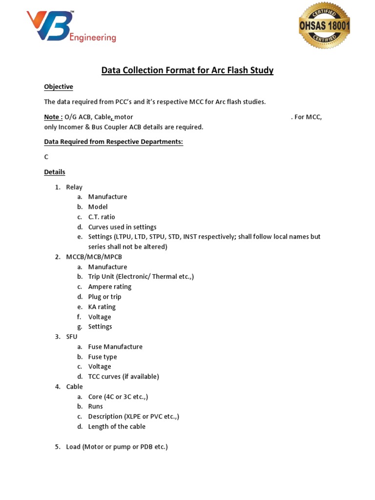 Arc Flash Study Data Requirements | PDF