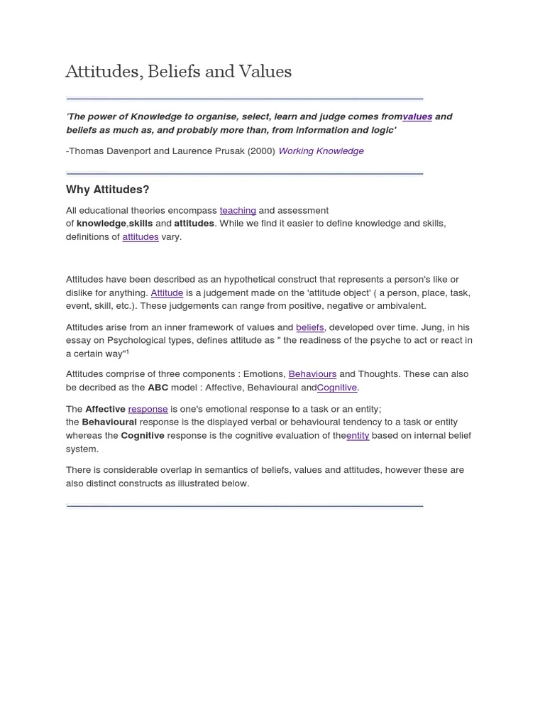 Understanding the Relationship Between Beliefs, Values, Attitudes and ...