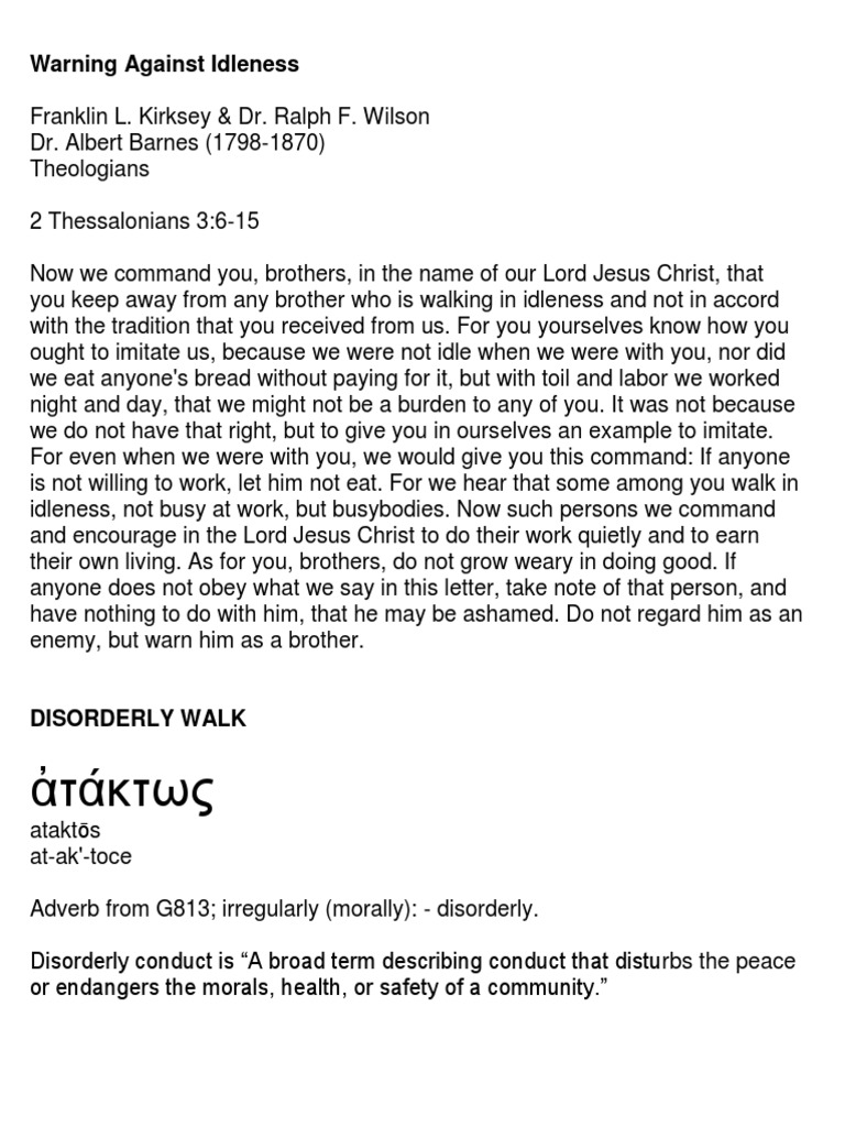 Biblical Warnings Against Idleness | PDF | Paul The Apostle | Christian ...