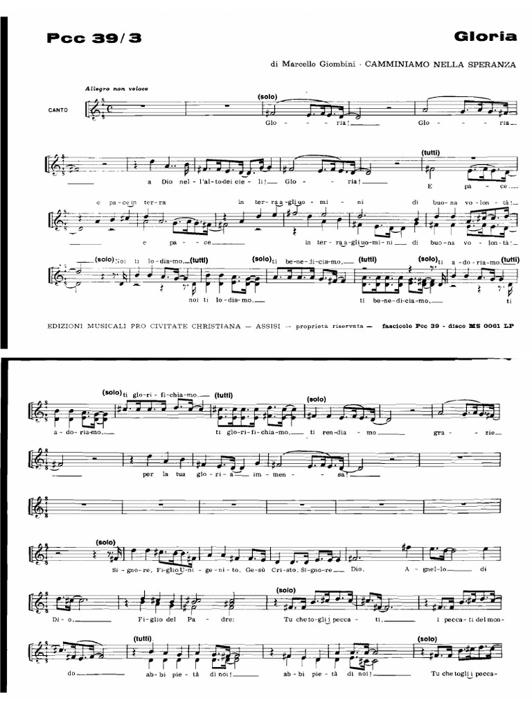 Camminiamo Nella Speranza, Marcello Giombini - Gloria | PDF